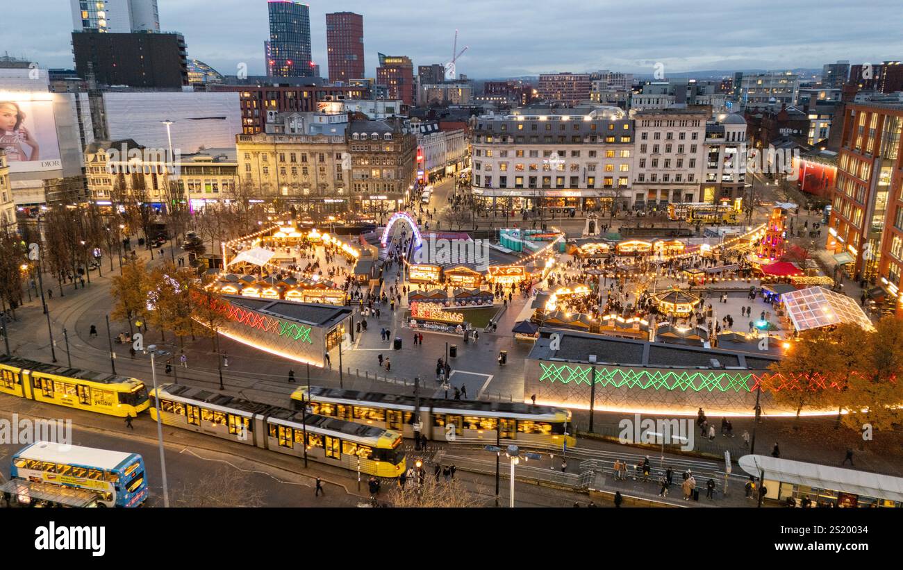 Aerial view of Piccadilly Gardens Christmas Markets Stock Photo - Alamy