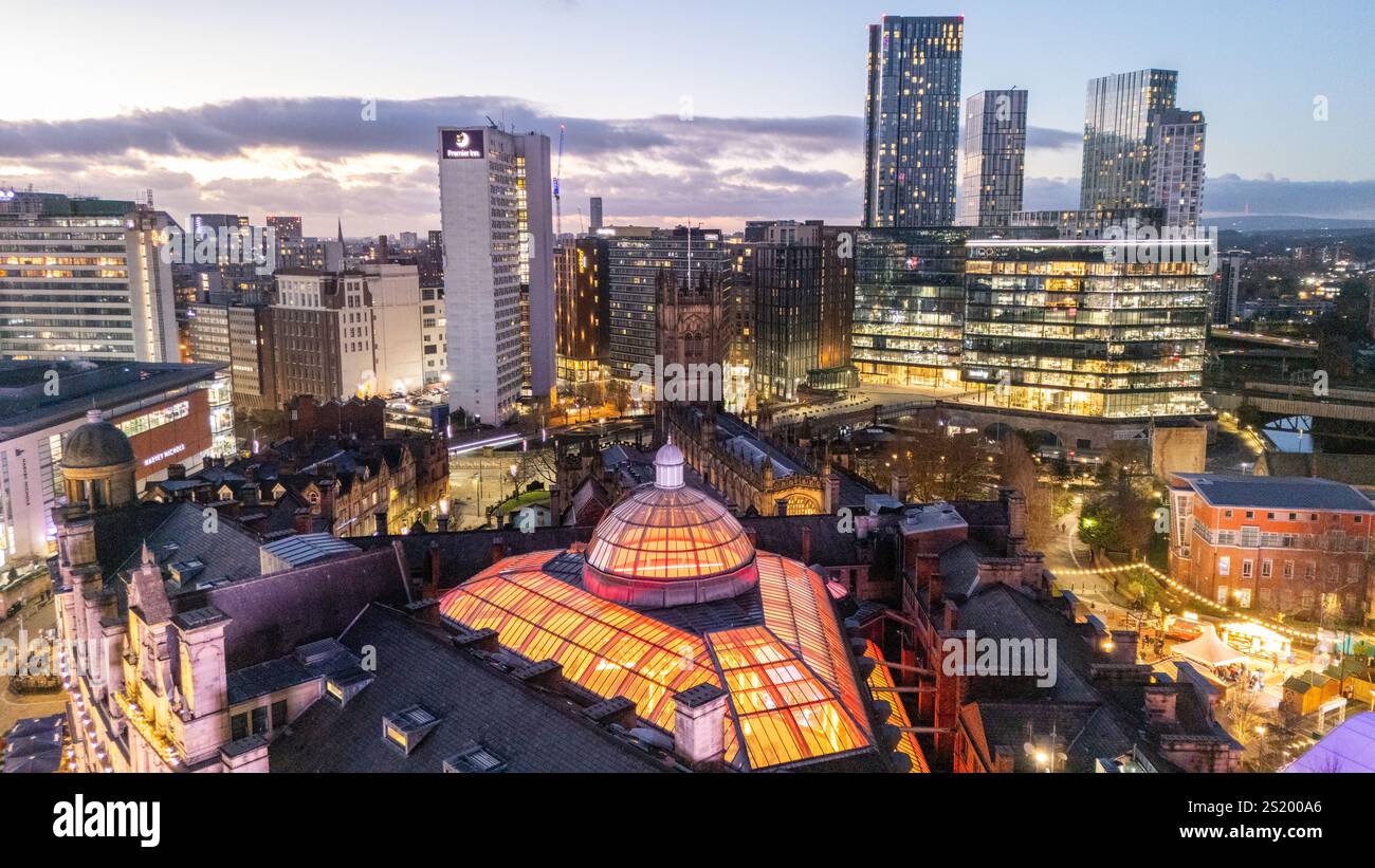 Aerial pictures of MANCHESTER corn exchange triangle roof and dome ...