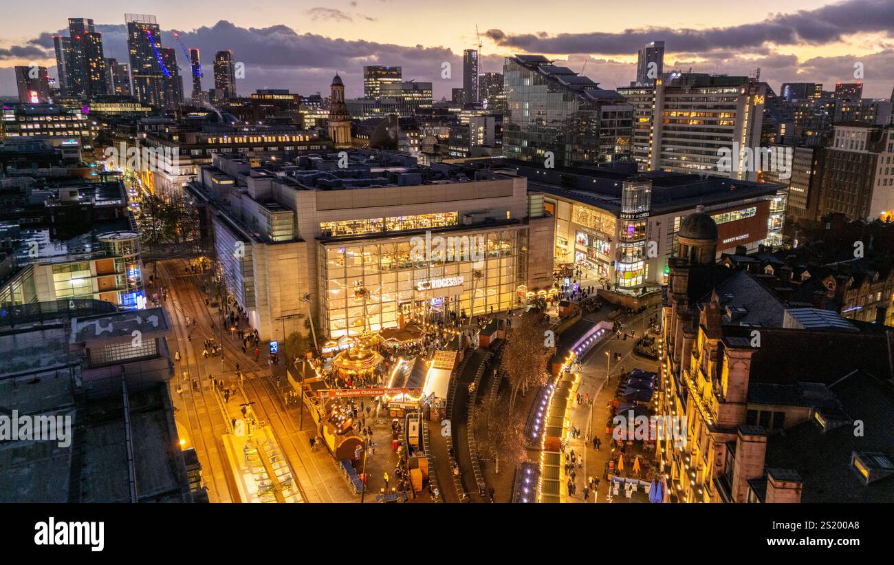 Aerial pictures of MANCHESTER Exchange Square at night with the ...