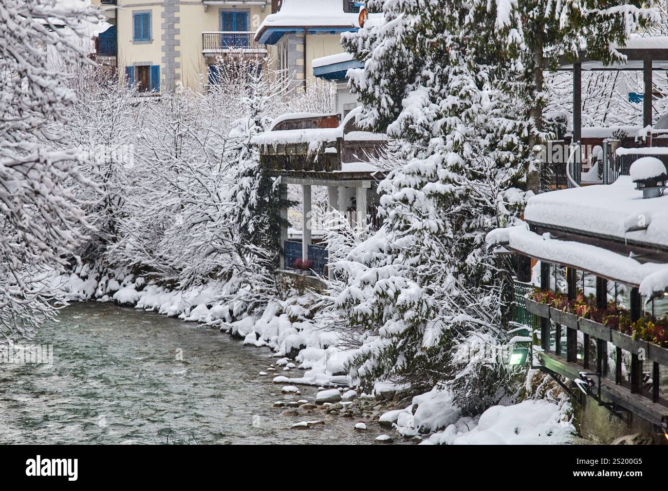 Winter scenes at Chamonix-Mont-Blanc ski resort in the French Alps ...