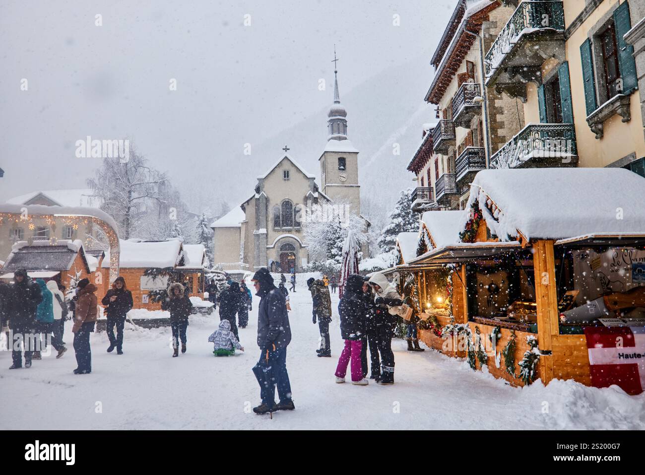 Winter scenes at Chamonix-Mont-Blanc ski resort in the French Alps ...