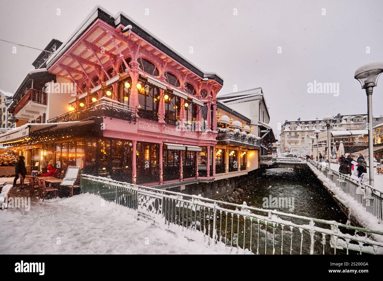Winter scenes at Chamonix-Mont-Blanc ski resort in the French Alps ...