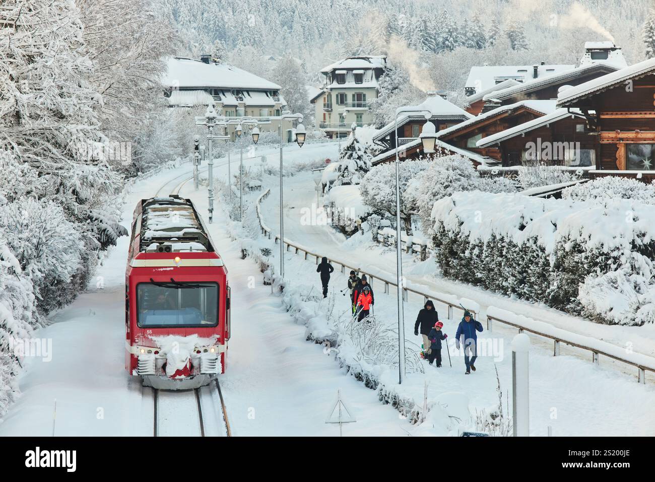 Winter scenes at Chamonix-Mont-Blanc ski resort in the French Alps. The ...