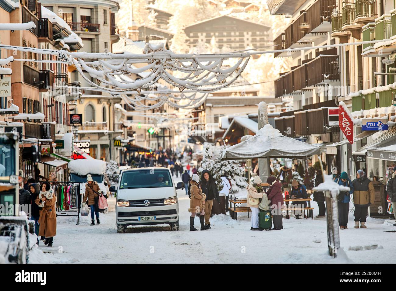 Winter scenes at Chamonix-Mont-Blanc ski resort in the French Alps.town ...