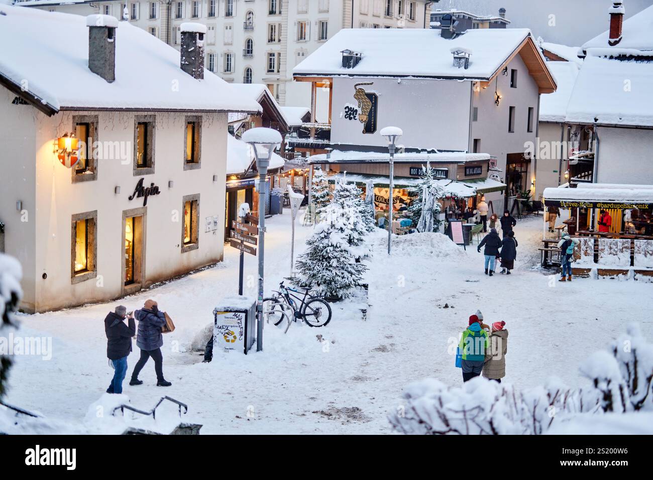 Winter scenes at Chamonix-Mont-Blanc ski resort in the French Alps ...