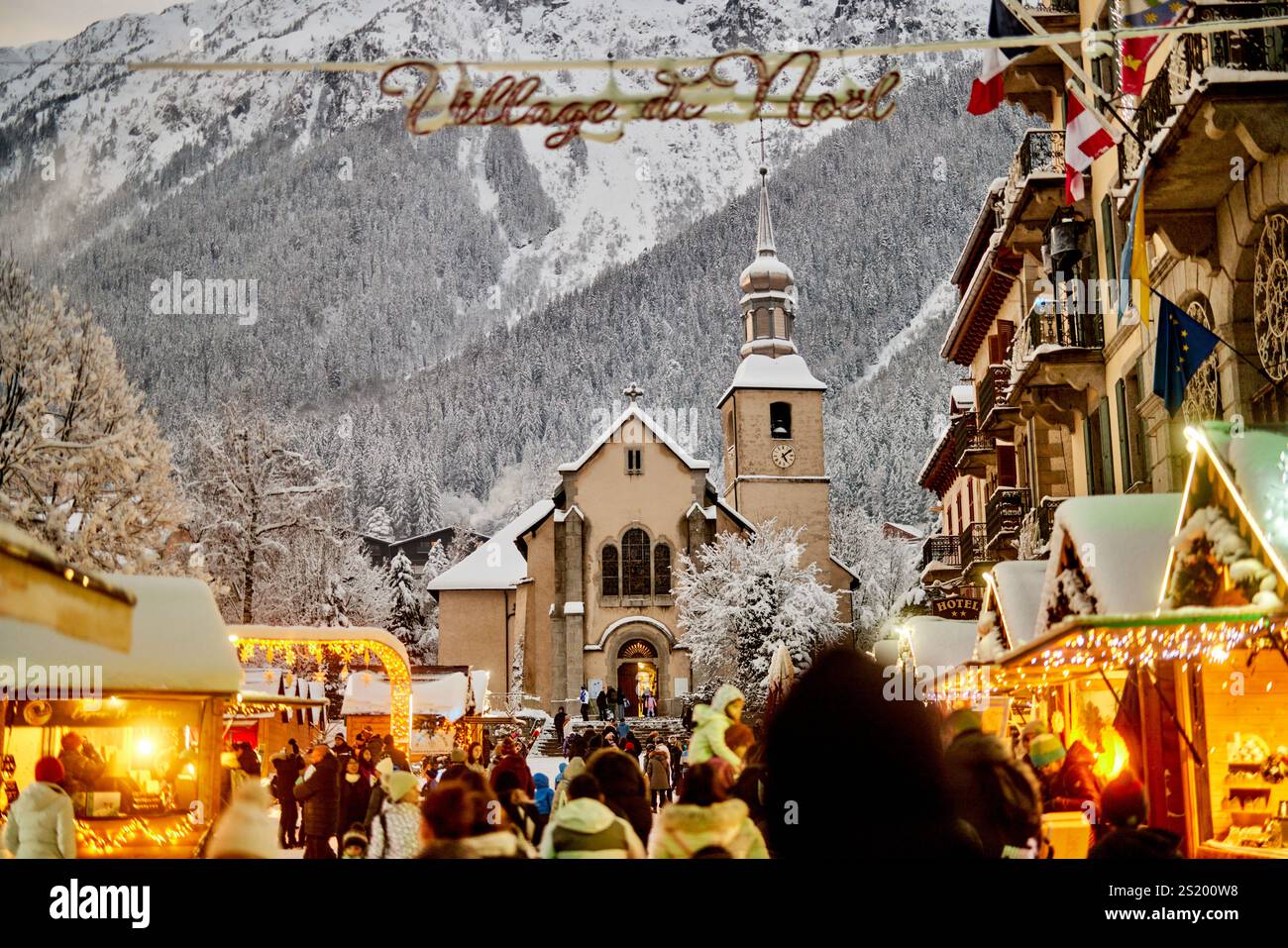 Winter scenes at Chamonix-Mont-Blanc ski resort in the French Alps ...