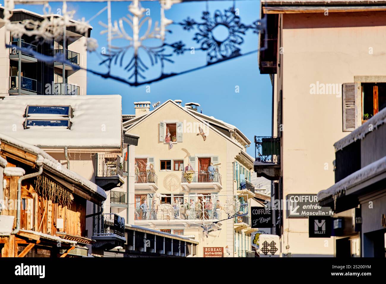 Winter scenes at Chamonix-Mont-Blanc ski resort in the French Alps ...