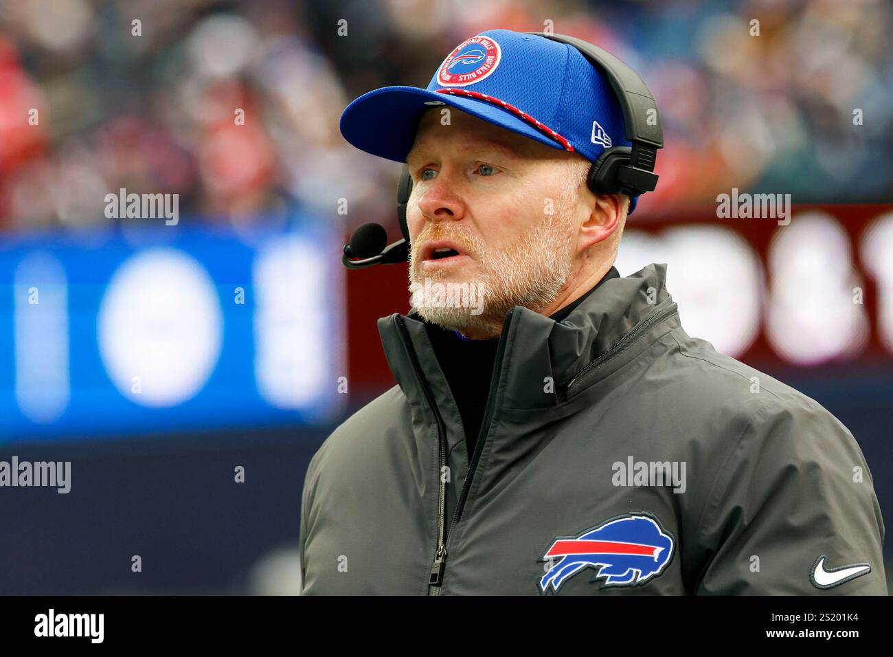 Buffalo Bills head coach Sean McDermott makes a call from the sideline ...