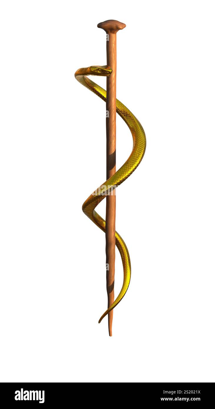 Symbol of Medicine Snake and Staff of Asclepius Vertical on White ...