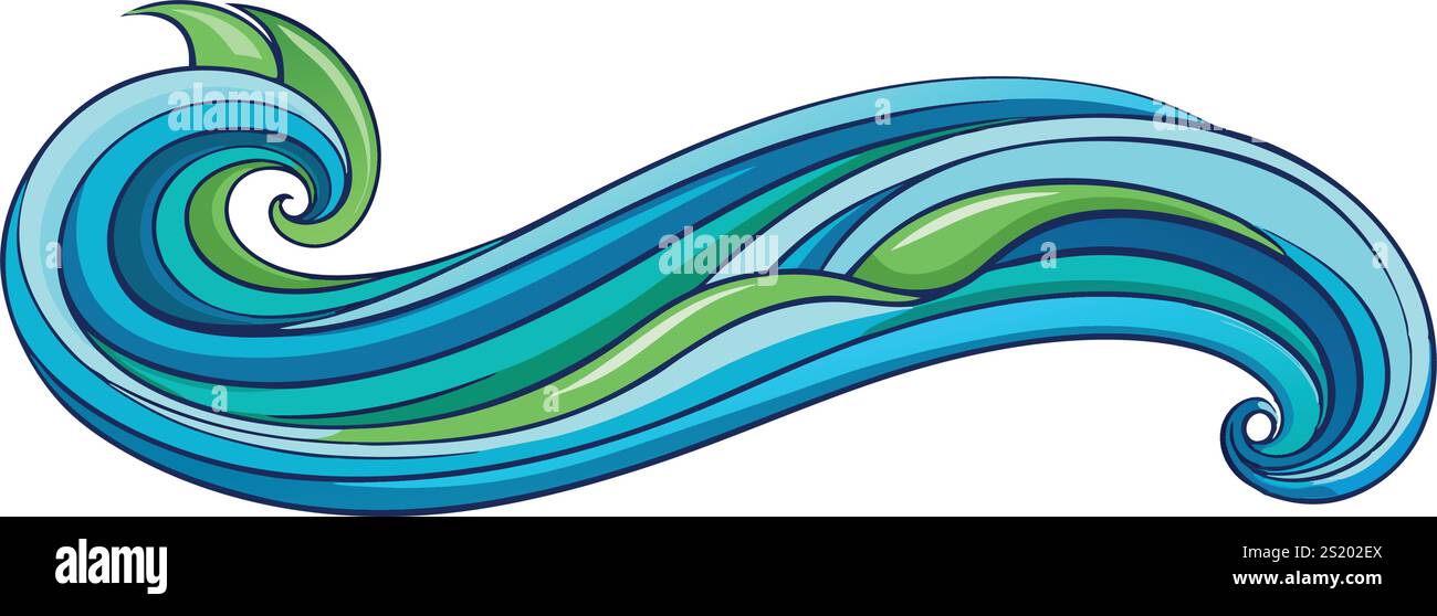 Stylized wave pattern in shades of blue and green, elegant vector art ...