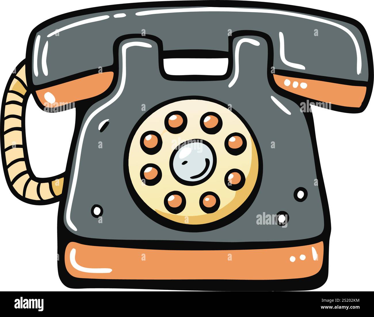 Colorful illustration of a vintage phone with retro rotary dial and ...