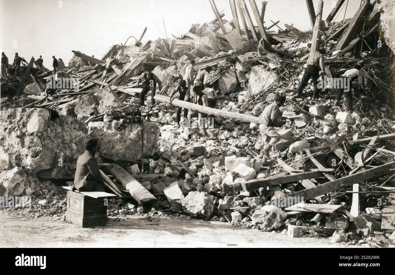Sicily Earthquake 1914: People amid the rubble after a devastating ...