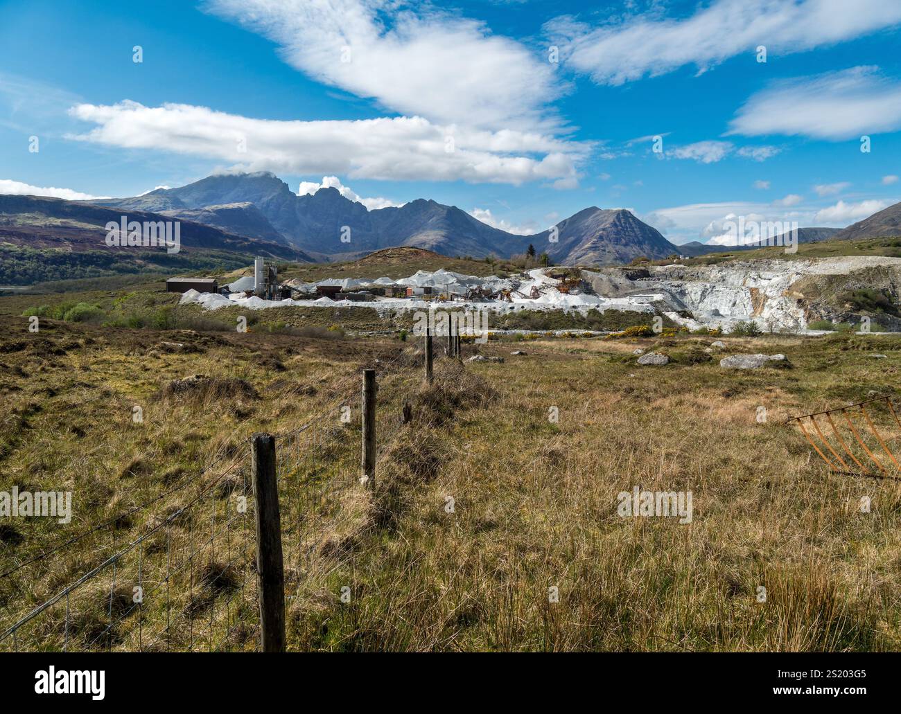 Torrin white marble quarry workings with Cuillin mountains beyond, Isle ...