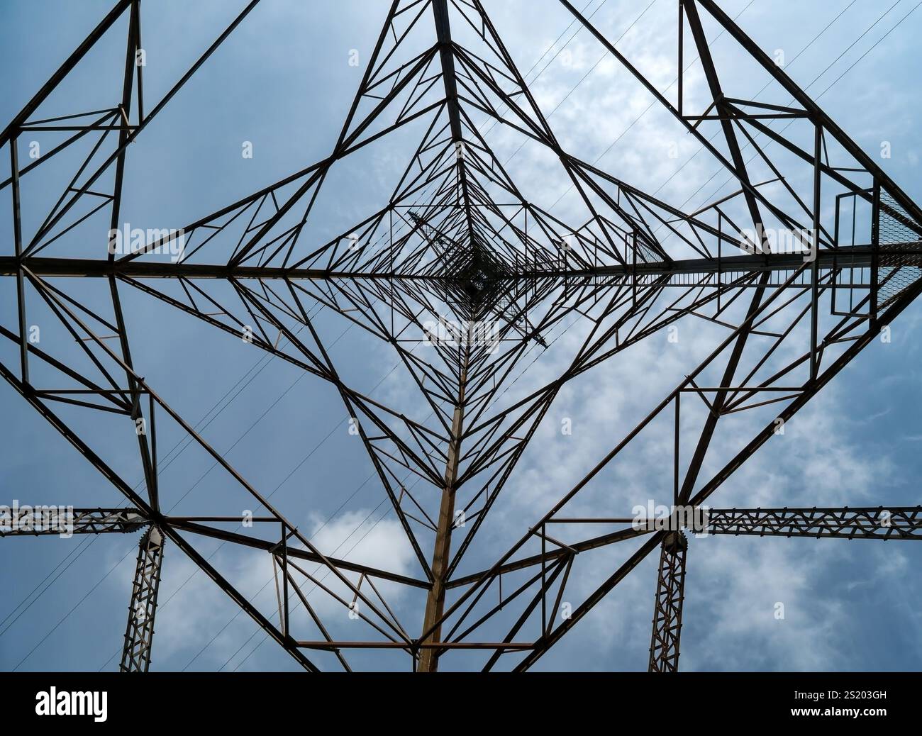 Tall electricity pylon carrying high voltage electricity transmission ...