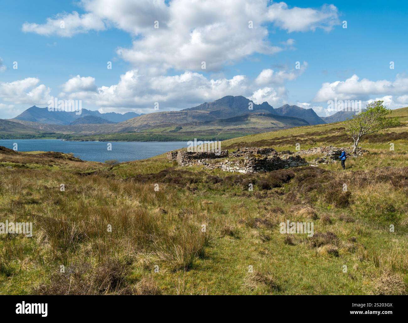 Ruined croft walls of the deserted settlement of Suisnish with the ...