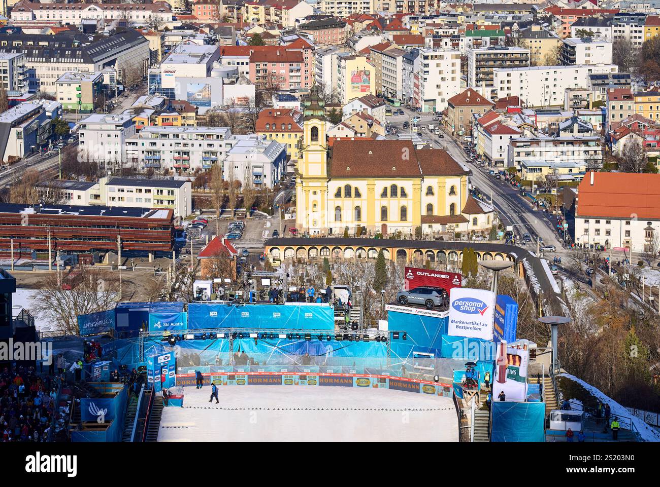 Innsbruck, Austria. 04th Jan, 2025. Cityview with church Pfarrkirche ...