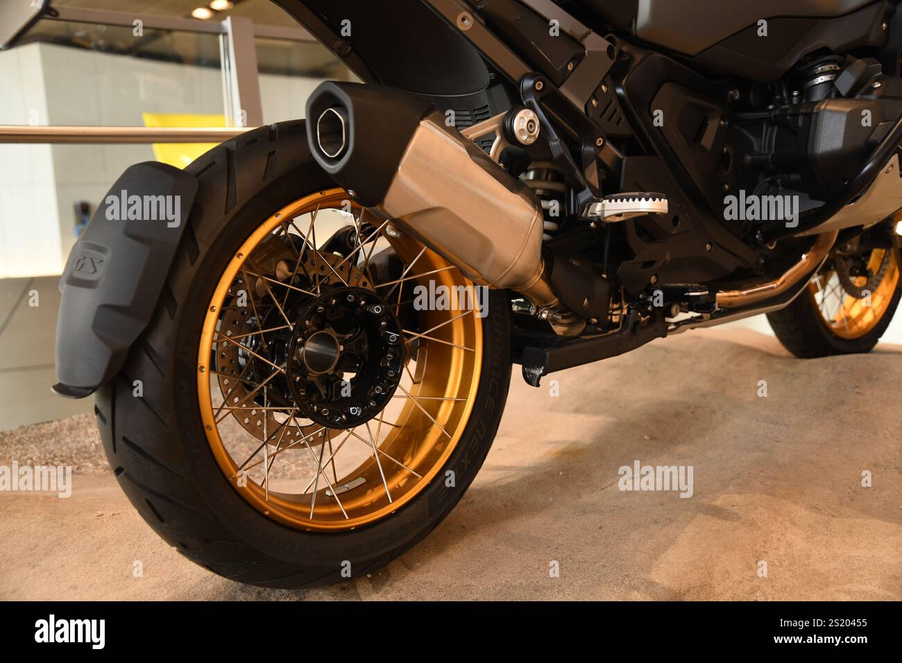 The modern motorcycle rig impresses with its powerful design and high ...