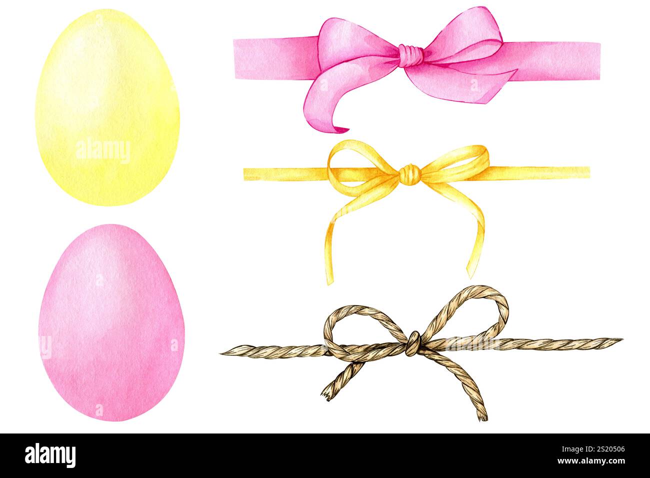 Watercolor easter eggs and bows bundle isolated on white background ...