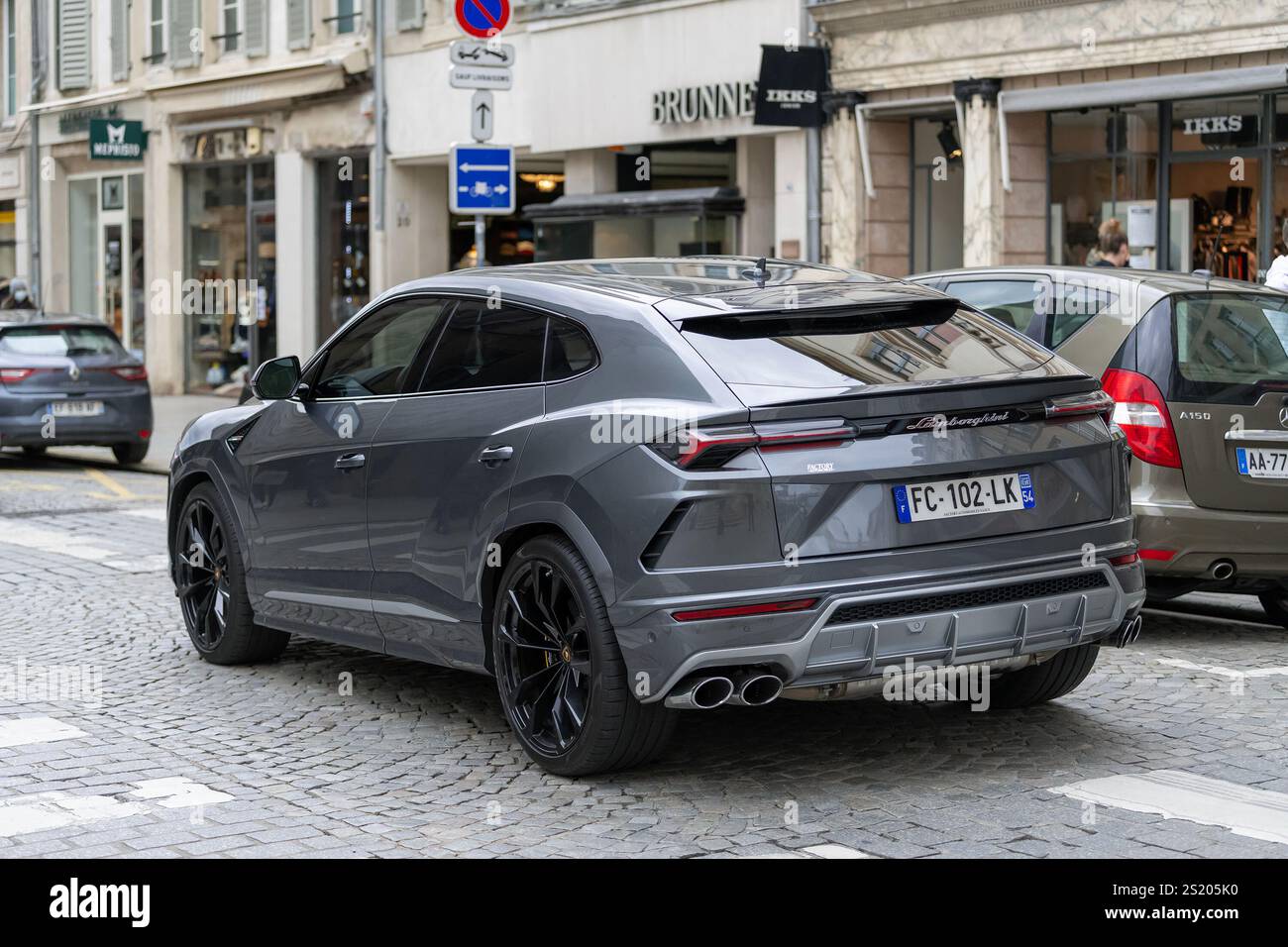 Nancy, France - View on a grey Lamborghini Urus driving on a street ...