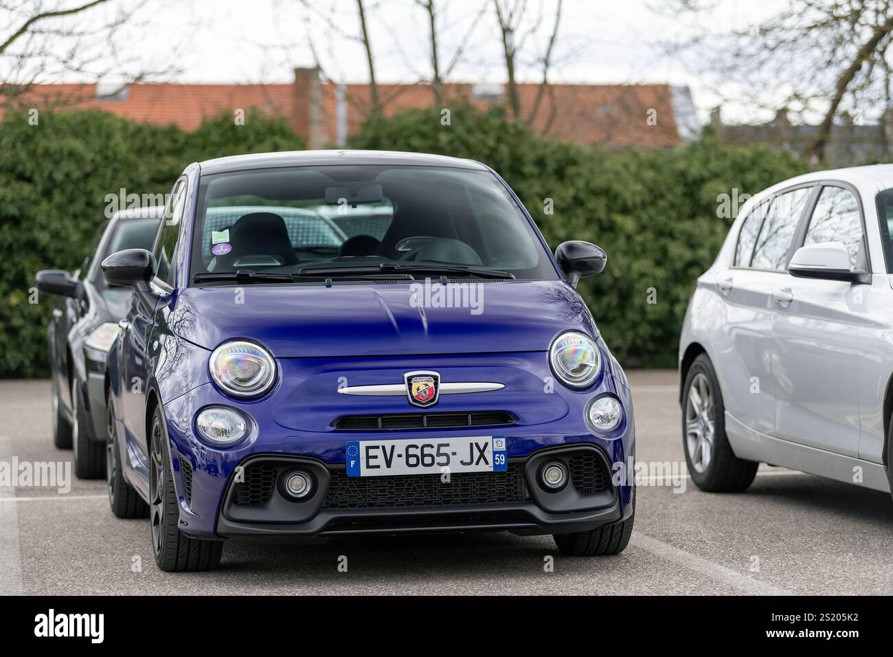 Nancy, France - View on a blue Abarth 595 parked on a parking lot Stock ...