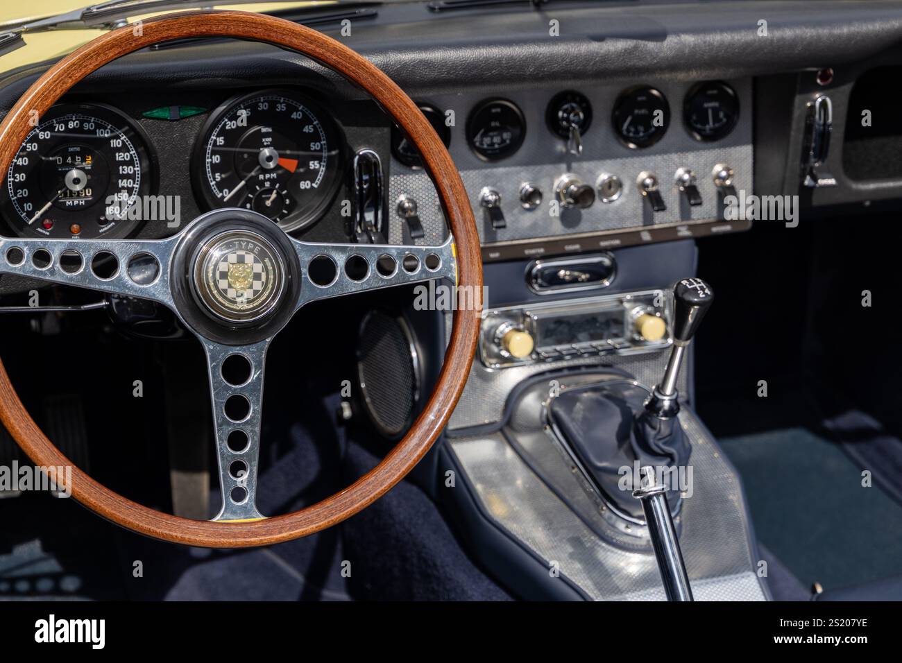 Interior of a Jaguar E-Type classic car at the Concours of Elegance ...