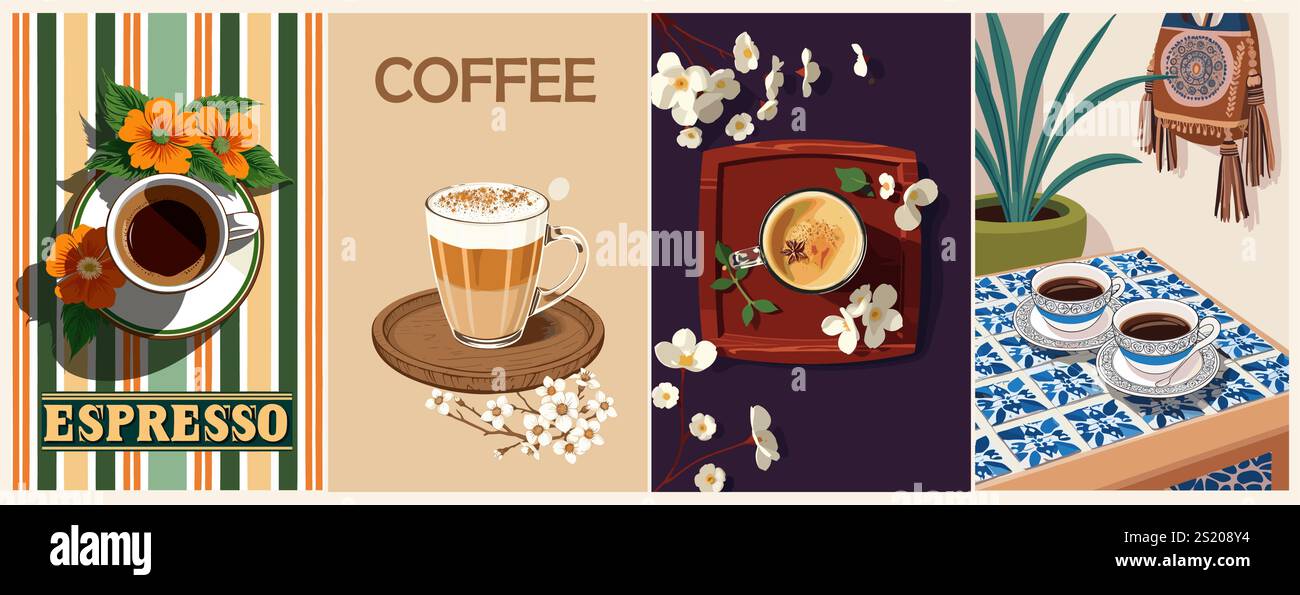 Coffee posters in retro mid century modern style Stock Vector Image ...