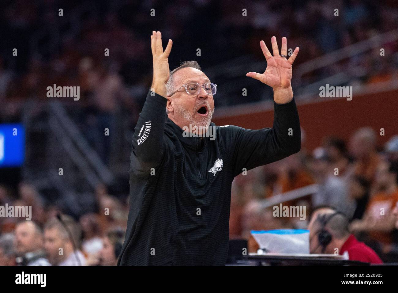 Arkansas head coach Mike Neighbors reacts as a foul is called on his ...