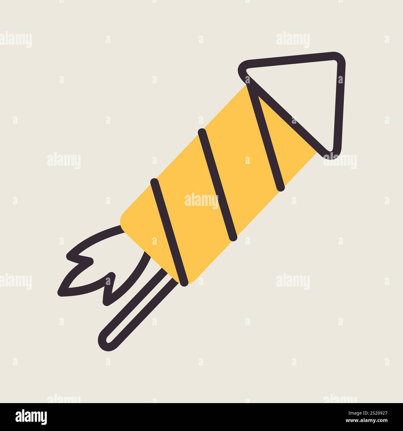 Striped fireworks rocket with a fuse vector icon. Winter sign. Graph ...