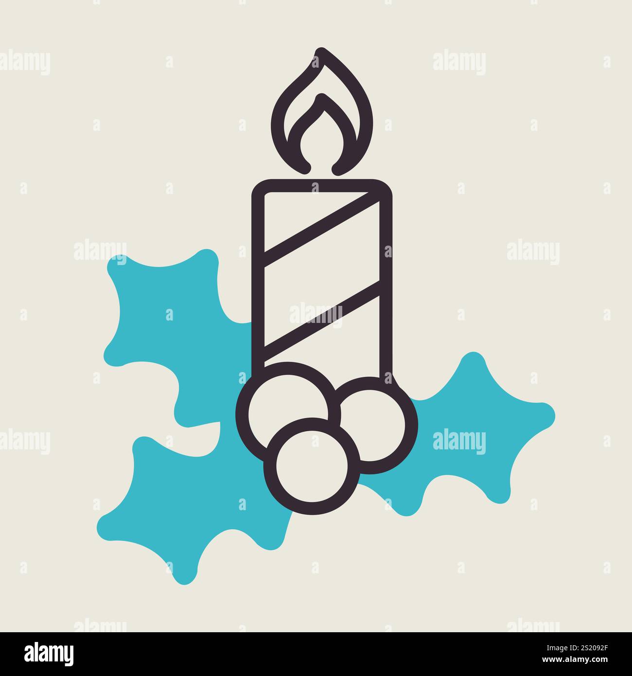 Christmas candle and mistletoe vector icon. Winter sign. Graph symbol ...