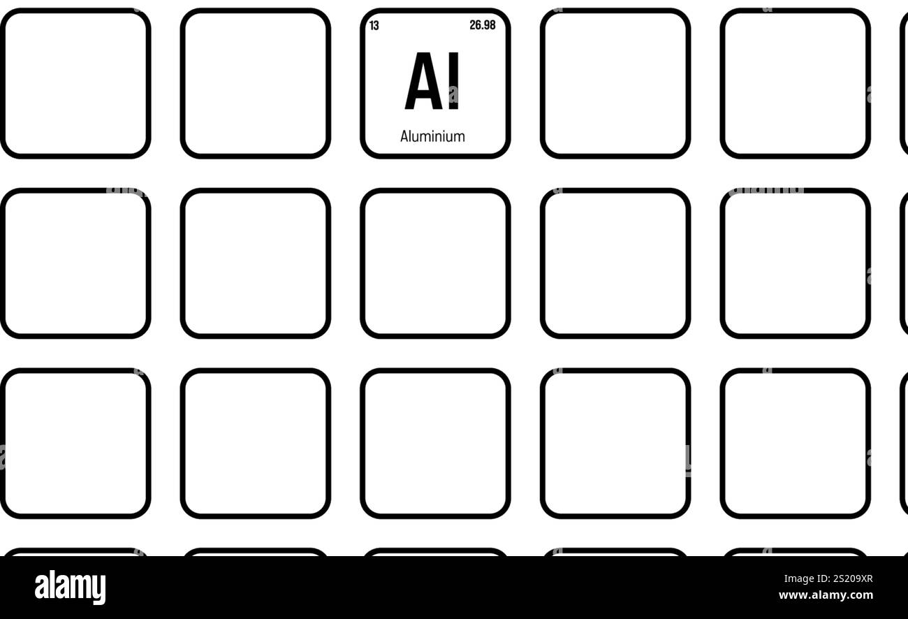 Aluminum, Al, periodic table element with name, symbol, atomic number ...