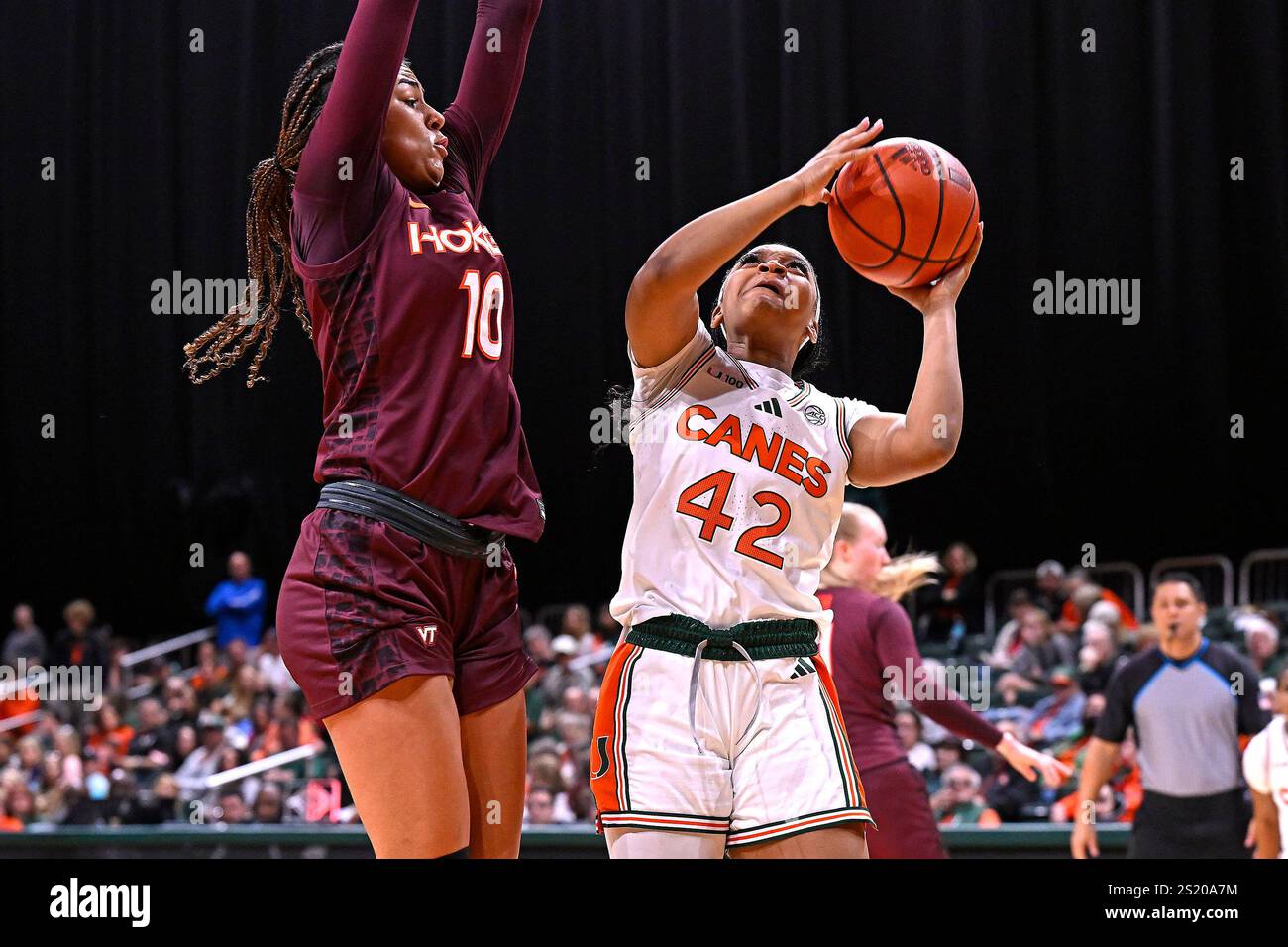 CORAL GABLES, FL - JANUARY 05: Miami guard Leah Harmon (42) puts up a ...