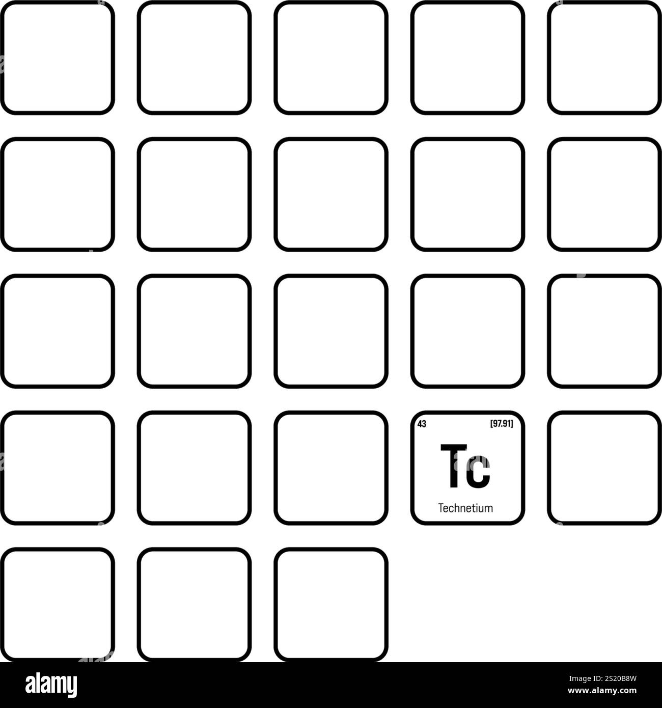 Technetium, Tc, periodic table element with name, symbol, atomic number ...