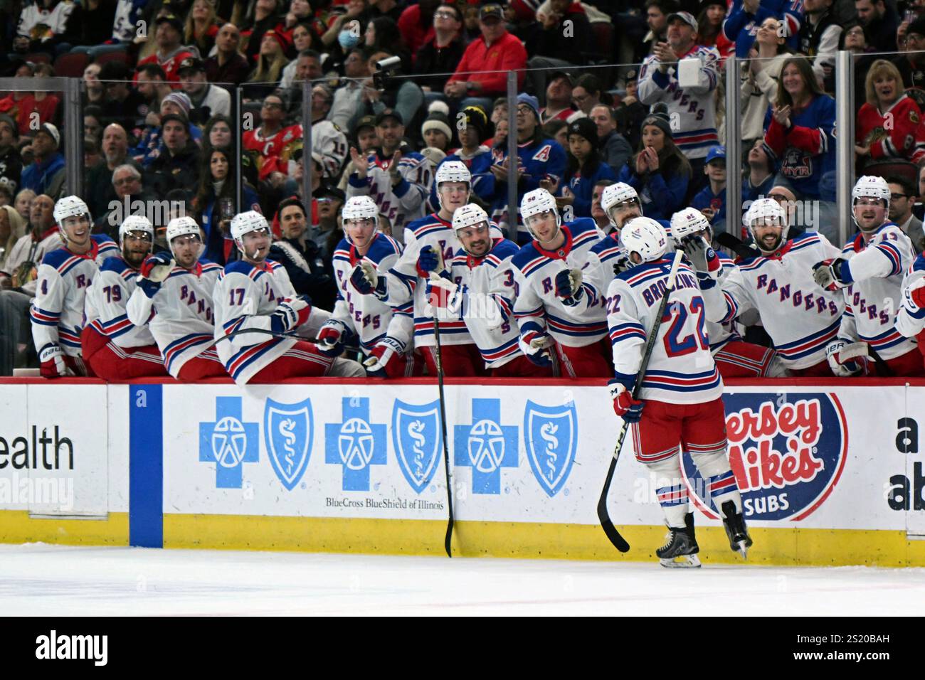 New York Rangers' Jonny Brodzinski (22) celebrates with teammates at ...
