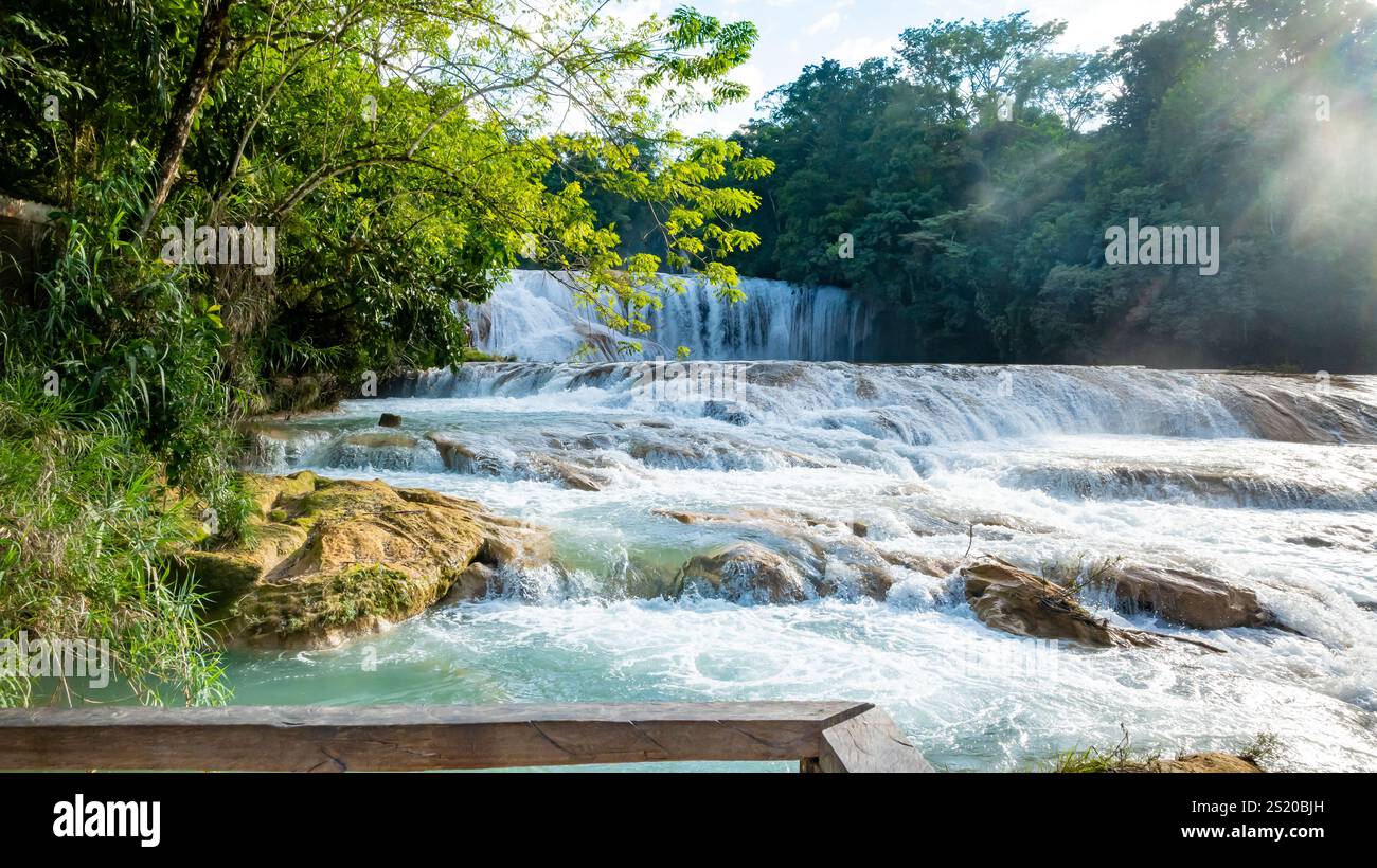 Landsape of Agua Azul with waterfalls in the Tropical forest of ...