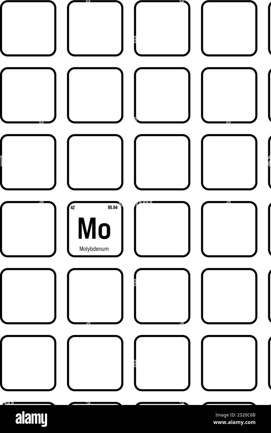 Molybdenum, Mo, periodic table element with name, symbol, atomic number ...