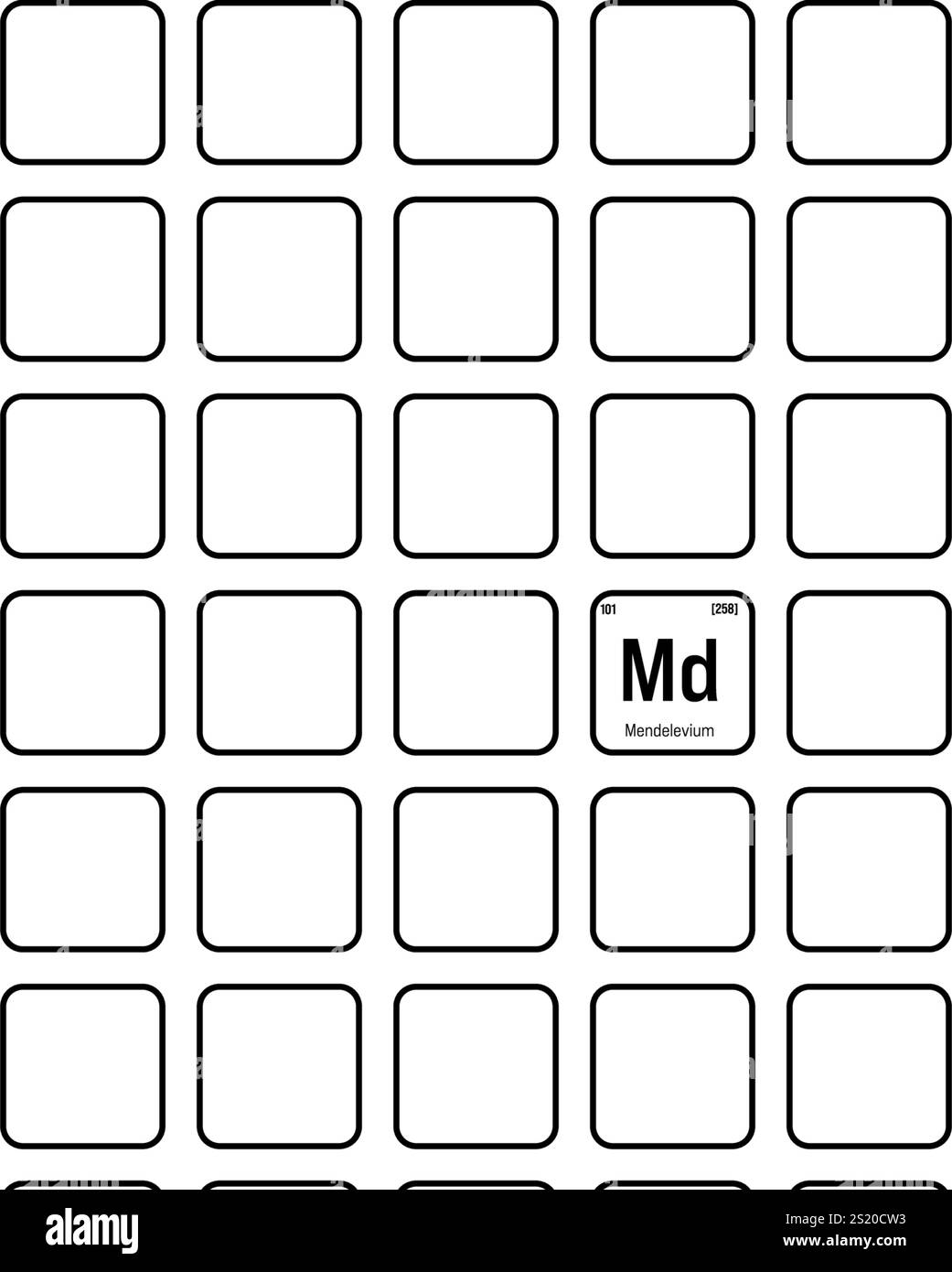 Mendelevium, Md, periodic table element with name, symbol, atomic ...