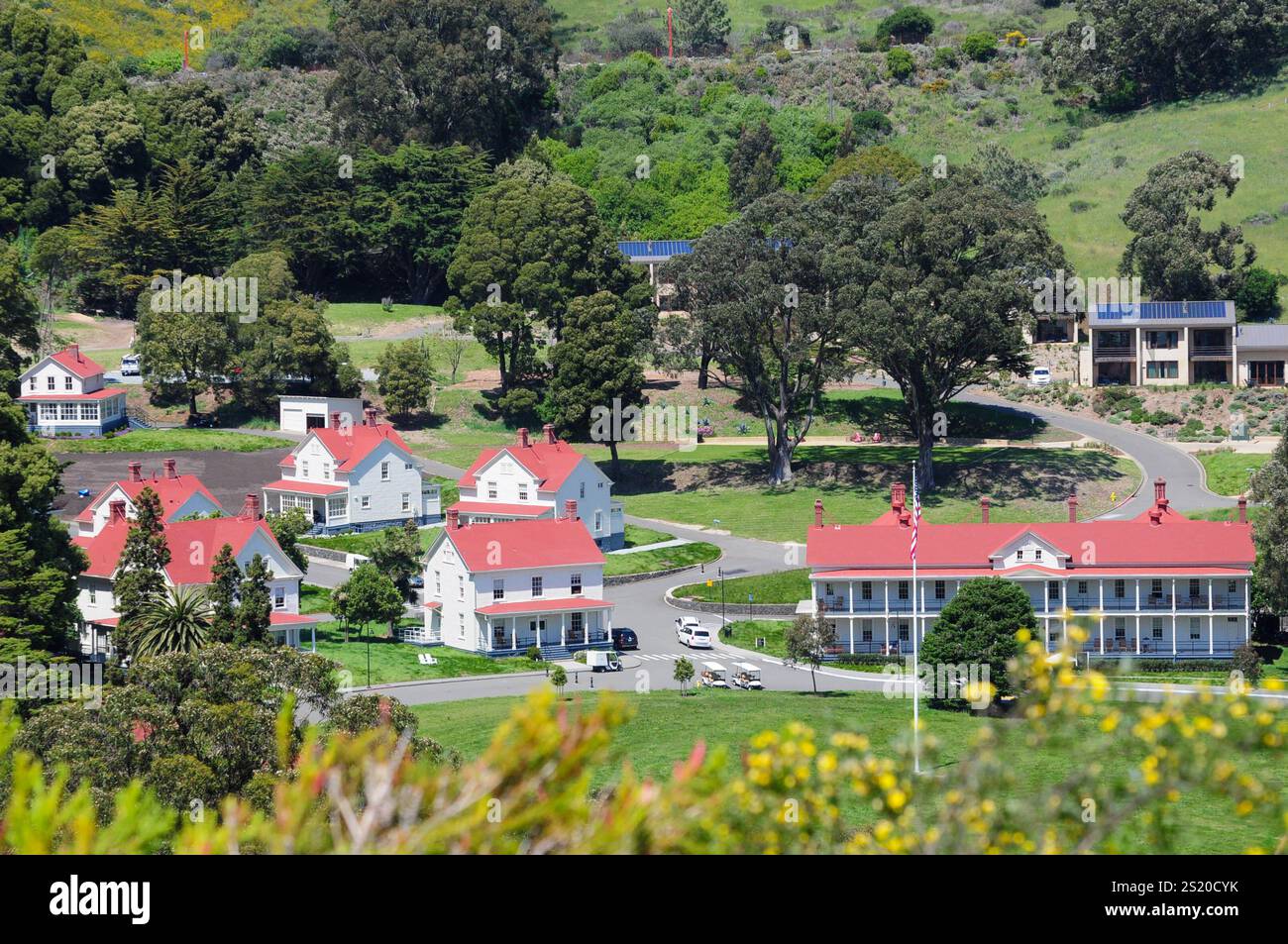 Historic red-roofed buildings amid greenery in San Francisco Bay Area ...