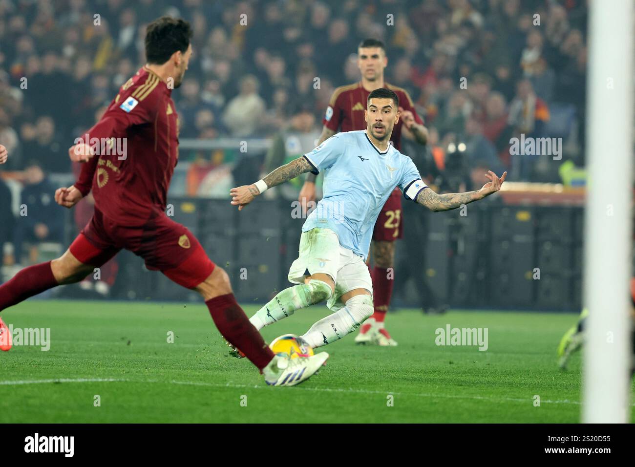 Rome, Italy. 05th Jan, 2025. Rome, Italy 05.01.2025 : Mattia Zaccagni of Lazio, Gianluca Mancini ...