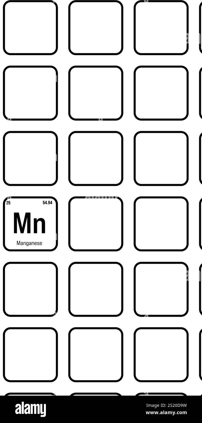 Manganese, Mn, periodic table element with name, symbol, atomic number ...