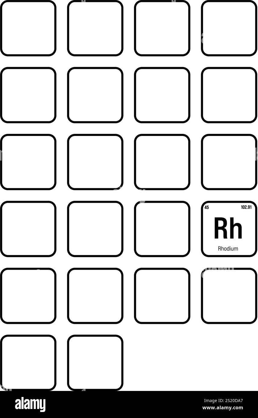 Rhodium, Rh, periodic table element with name, symbol, atomic number ...