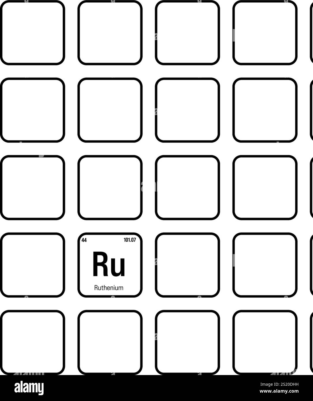 Ruthenium, Ru, periodic table element with name, symbol, atomic number ...