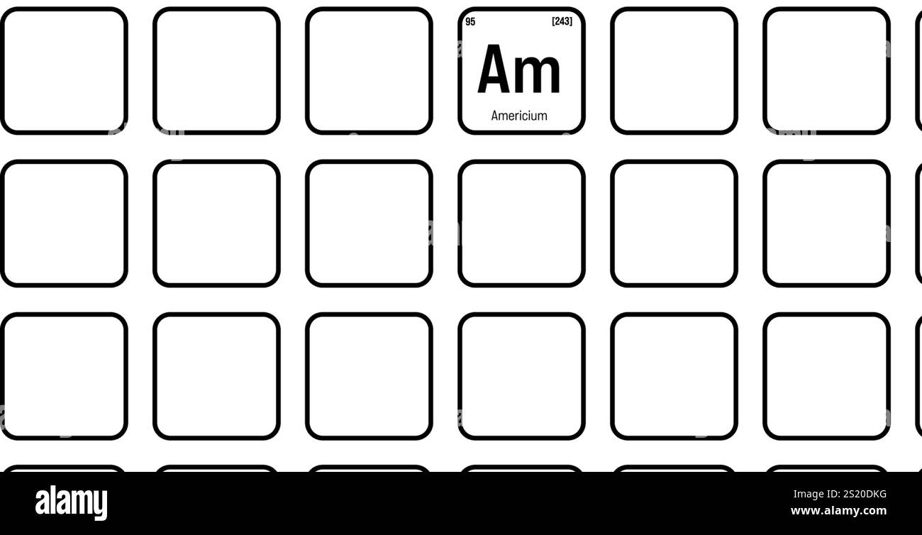 Americium, Am, periodic table element with name, symbol, atomic number ...