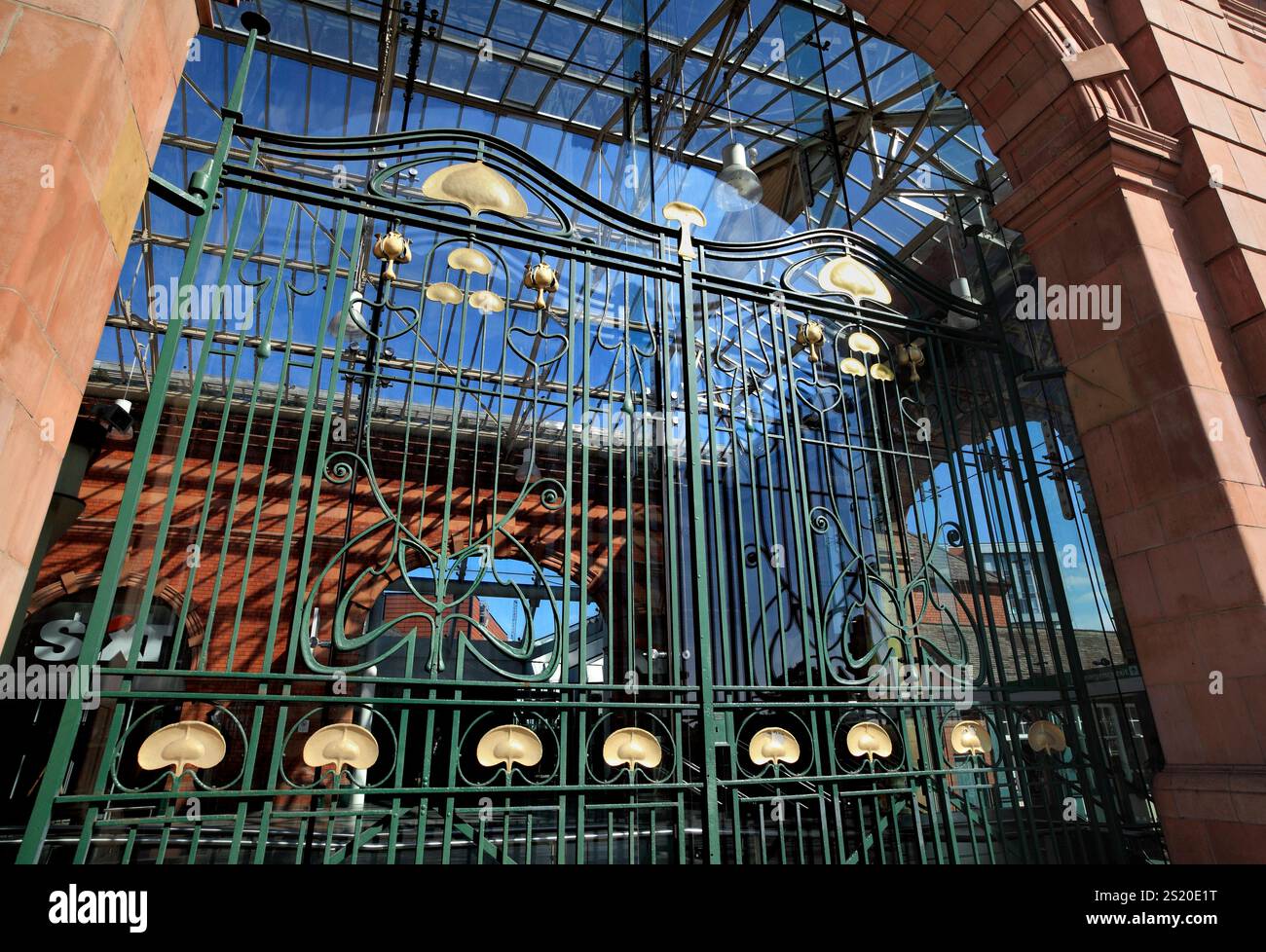 Art Nouveau wrought-iron gates outside Nottingham railway station Stock ...