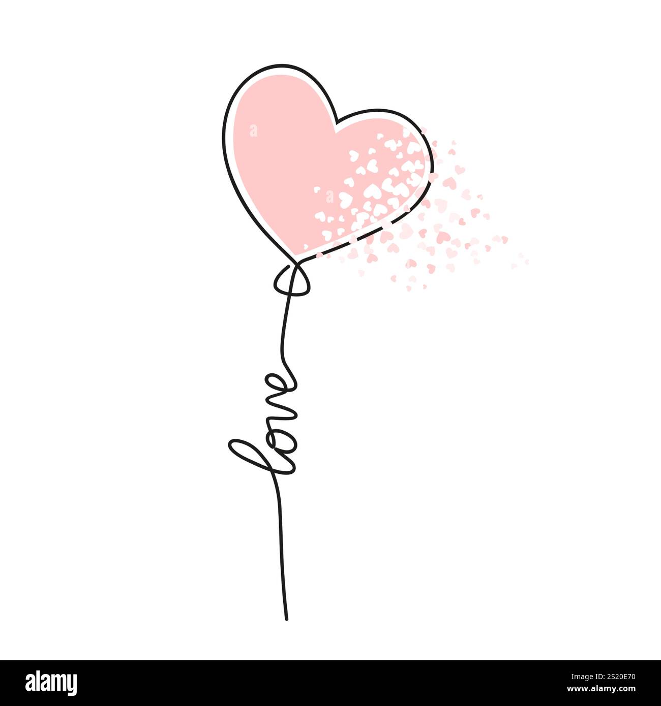 Heart balloon drawn with one continuous line. Cute symbol love. Art ...