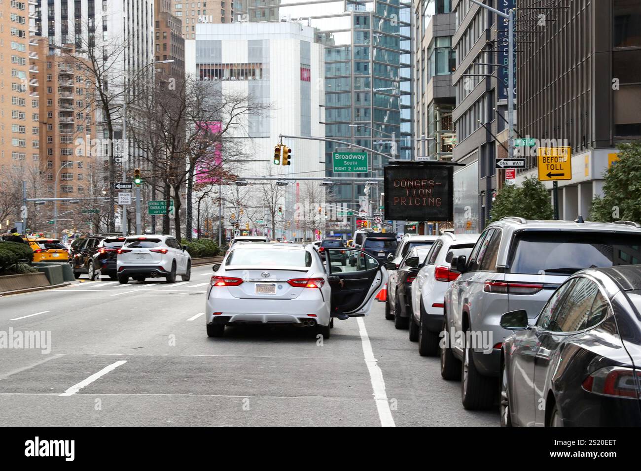 Congestion pricing signs seen on Broadway at 61st Street in New York ... Congestion pricing signs seen on Broadway at 61st Street in New York ...