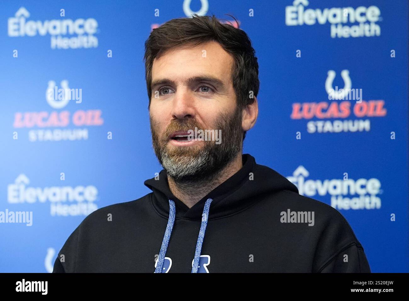 Indianapolis Colts quarterback Joe Flacco speaks during a news ...