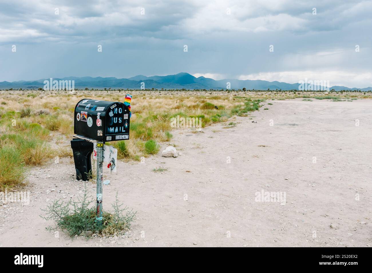 Rachel, Nevada / USA - July 24, 2019: Famous black mailbox marks the ...