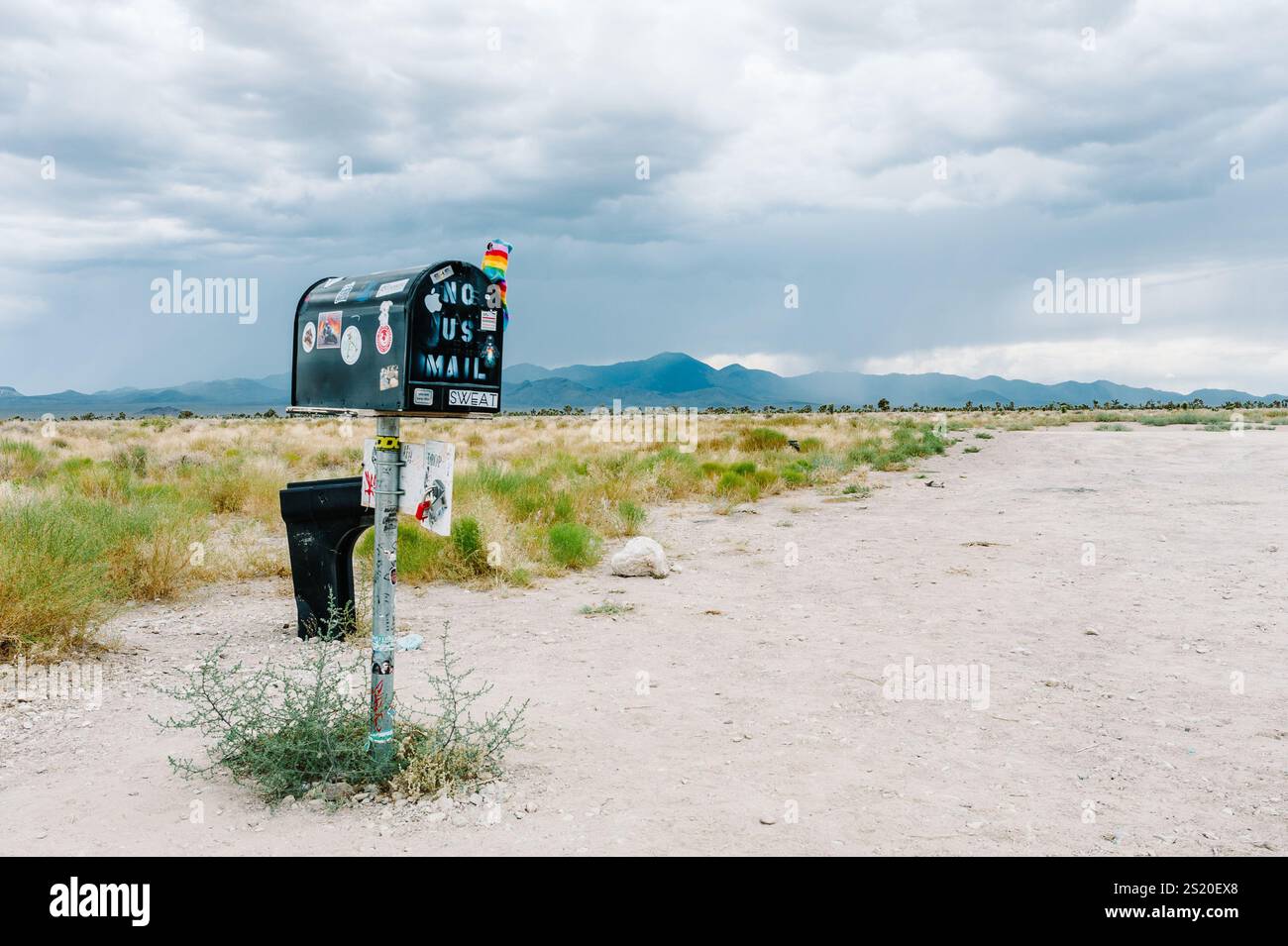 Rachel, Nevada / USA - July 24, 2019: Famous black mailbox marks the ...