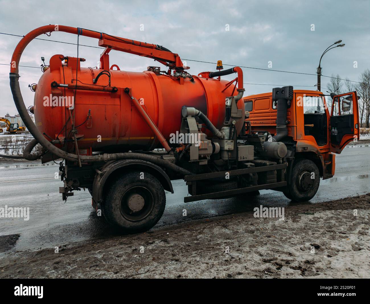 Sewage cleaning vacuum truck. Septic cleaning vacuum service and maintenance Stock Photo - Alamy