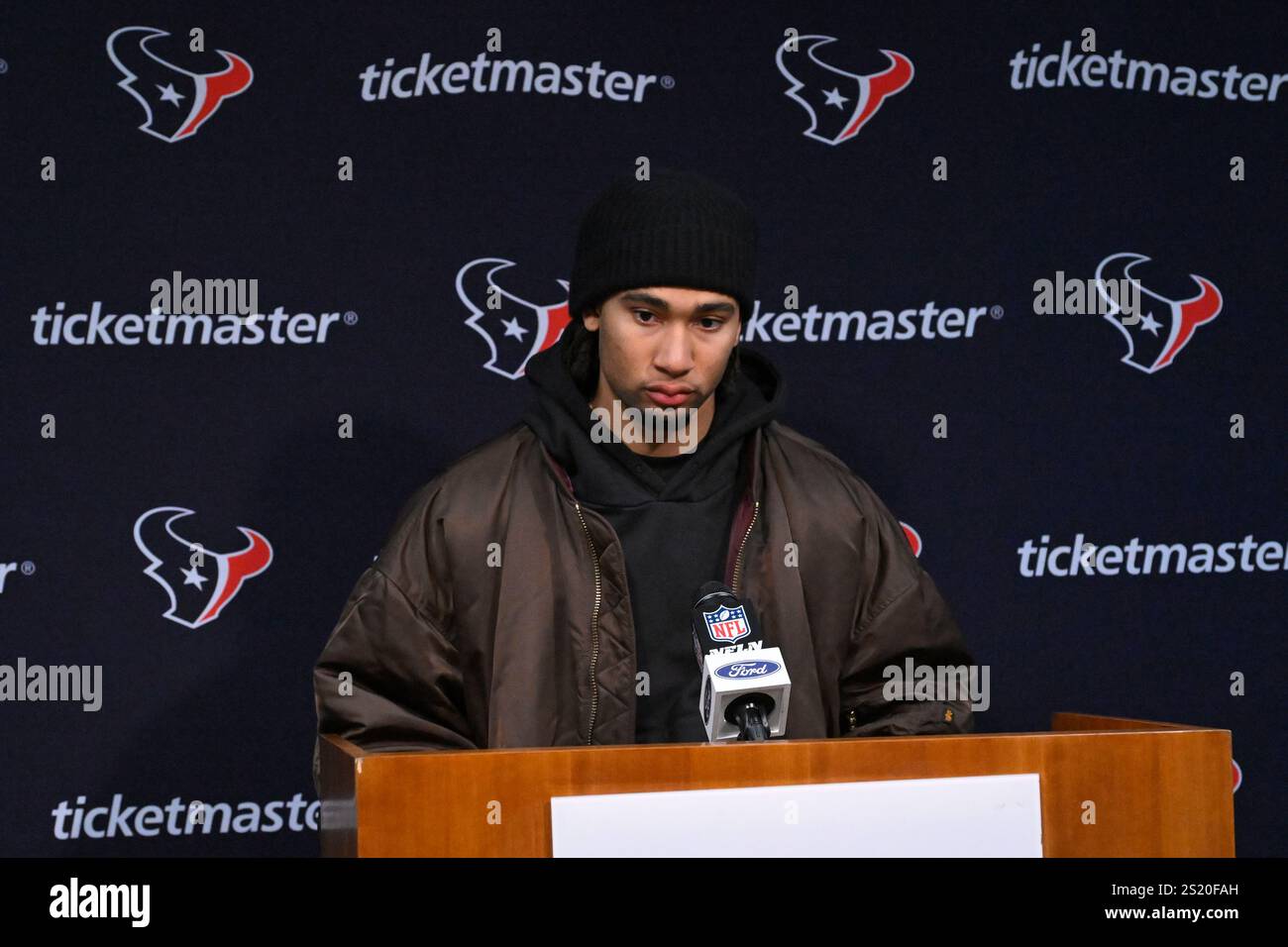 Houston Texans quarterback C.J. Stroud (7) in a news conference after ...